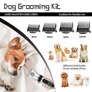 Pet Clippers Professional Dog Grooming kit Adjustable Low Noise High Power Rechargeable Cordless Pet Grooming Tools , Hair Trimmers for Dogs and Cats, Washable（IPX5), with LED Display.