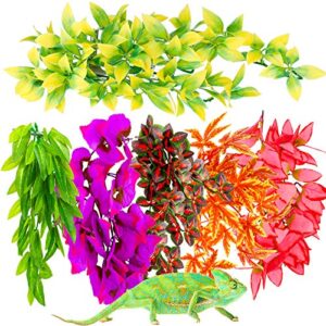 6 pieces reptile plants artificial reptiles terrarium leaves plastic hanging terrarium plants plastic reptile habitats plant decorations with suction cups for hermit crab lizards geckos snake