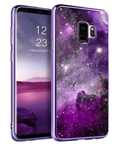 bentoben compatible samsung s9 case, slim fit glow in the dark shockproof hybrid hard pc soft tpu bumper drop protective girls women men phone cover for samsung galaxy s9 5.8", purple nebula