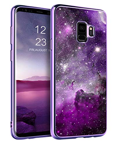 BENTOBEN Compatible Samsung S9 Case, Slim Fit Glow in The Dark Shockproof Hybrid Hard PC Soft TPU Bumper Drop Protective Girls Women Men Phone Cover for Samsung Galaxy S9 5.8", Purple Nebula