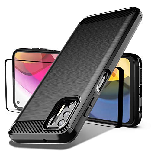 Dretal for Moto G Stylus 2021 Case with Tempered Glass Screen Protector, Shock-Absorption Slim Fit Flexible TPU Case Brushed Texture Soft Rubber Protective Cover for Motorola G Stylus 2021 (LS-Black)