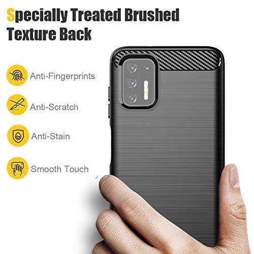 Dretal for Moto G Stylus 2021 Case with Tempered Glass Screen Protector, Shock-Absorption Slim Fit Flexible TPU Case Brushed Texture Soft Rubber Protective Cover for Motorola G Stylus 2021 (LS-Black)