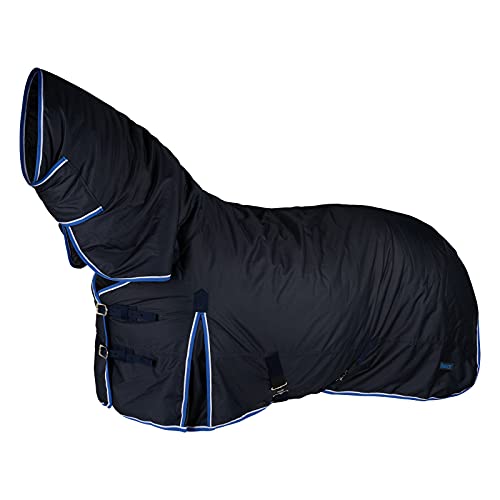 HORZE Glasgow Medium Weight Waterproof Combo Turnout Winter Horse Blanket with Neck Cover (150g Fill) - Dark Blue - 75 in