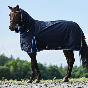 HORZE Glasgow Medium Weight Waterproof Combo Turnout Winter Horse Blanket with Neck Cover (150g Fill) - Dark Blue - 75 in