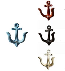 xintx 4 pack vintage cast iron nautical anchor coat hooks hanger,decorative wall mounted antique metal rack hooks for coat keys hat bags