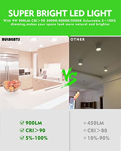 12 Pack LED Recessed Lighting 6 Inch, 3000K/4000K/5000K Selectable Canless 6 inch led recessed light, Dimmable 6in Recessed Lighting LED,12W 1200LM (110W Eqv.) CRI90 Wafer Lights 6 inch -IC Rated