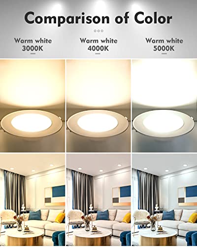 12 Pack LED Recessed Lighting 6 Inch, 3000K/4000K/5000K Selectable Canless 6 inch led recessed light, Dimmable 6in Recessed Lighting LED,12W 1200LM (110W Eqv.) CRI90 Wafer Lights 6 inch -IC Rated