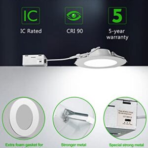 12 Pack LED Recessed Lighting 6 Inch, 3000K/4000K/5000K Selectable Canless 6 inch led recessed light, Dimmable 6in Recessed Lighting LED,12W 1200LM (110W Eqv.) CRI90 Wafer Lights 6 inch -IC Rated