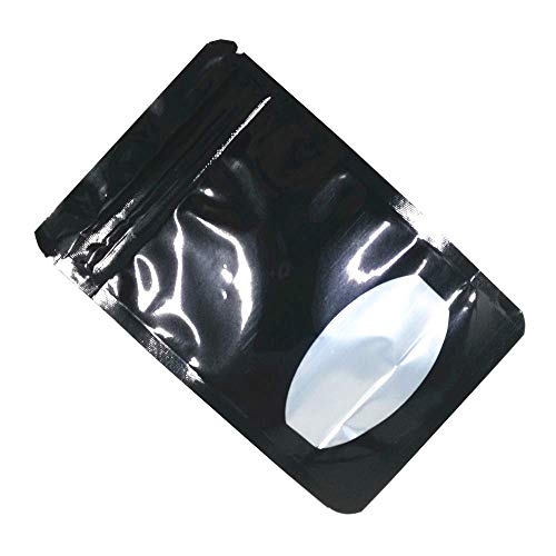 100 Pieces Stand Up Mylar Bags Plastic Window Pouch for Zip Food Storage Lock Aluminum Foil Bag Candy Packing Zipper Lock Resealable (3.3x5.1 inch, Black)