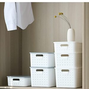 vacane 3 Pack Plastic Storage Bins with White Lids, Storage Baskets for Organizing Container Stackable Storage Box with Handle for Shelves Closet Office Classroom, 14 x 10 x 8 inch