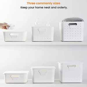 vacane 3 Pack Plastic Storage Bins with White Lids, Storage Baskets for Organizing Container Stackable Storage Box with Handle for Shelves Closet Office Classroom, 14 x 10 x 8 inch