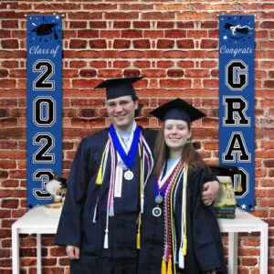 DAZONGE Blue Graduation Decorations Class of 2023, Congrats Grad Porch Banner for Any Schools or Grades Party Decorations 2023