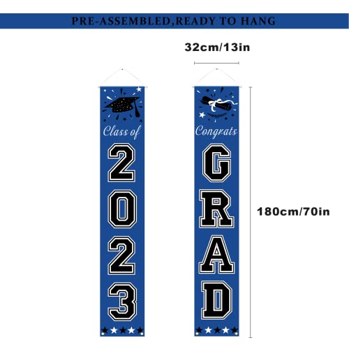 DAZONGE Blue Graduation Decorations Class of 2023, Congrats Grad Porch Banner for Any Schools or Grades Party Decorations 2023