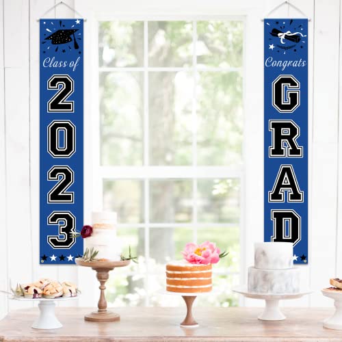 DAZONGE Blue Graduation Decorations Class of 2023, Congrats Grad Porch Banner for Any Schools or Grades Party Decorations 2023