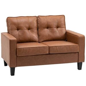 homcom 51" wide loveseat with armrest, 2-seater tufted pu leather double sofa, brown