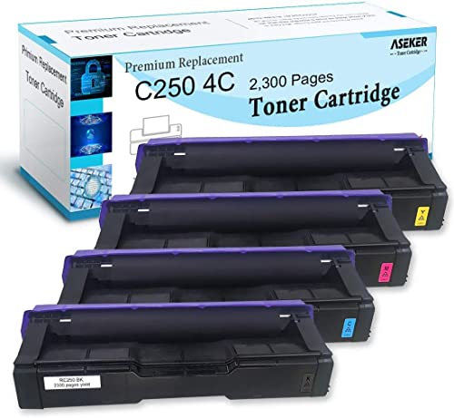 ASEKER 4 Color Compatible Toner Cartridge SP C250 C261for Ricoh SP C250DN C250SF C261SFNW C261DNW C260 C260DNW C260SFNW Printer High Capacity 2300 Pages 407539 407540 407541 407542 (BK/C/Y/M)