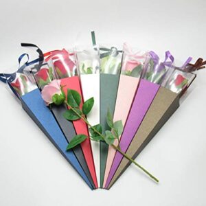 PRETYZOOM 10pcs Single Roses Flower Gift Box Cone Flower Bouquet Wrapping Paper Rose Packaging Bag DIY Flower Holder for Valentines Day Wedding Birthday Gift Without Flower (Pink)