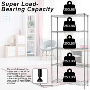 5-Tier Large Metal Coated Garage Industrial Shelf,Heavy Duty Wire Storage Kitchen Shelving Unit,Height Adjustable Sturdy Steel Shelf Wire Rack Organizer,Utility Commercial Grade Shelves Pantry Chrome