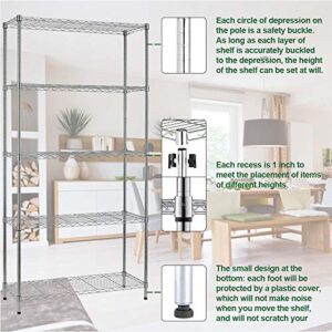 5-Tier Large Metal Coated Garage Industrial Shelf,Heavy Duty Wire Storage Kitchen Shelving Unit,Height Adjustable Sturdy Steel Shelf Wire Rack Organizer,Utility Commercial Grade Shelves Pantry Chrome