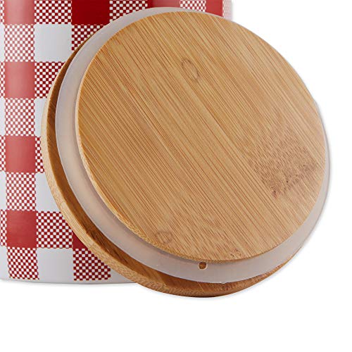 DII Ceramic Canister Sets for the Kitchen Food Safe Storage Containers with Lids, Large, Medium & Small, Buffalo Check, Red & White, 3 Count