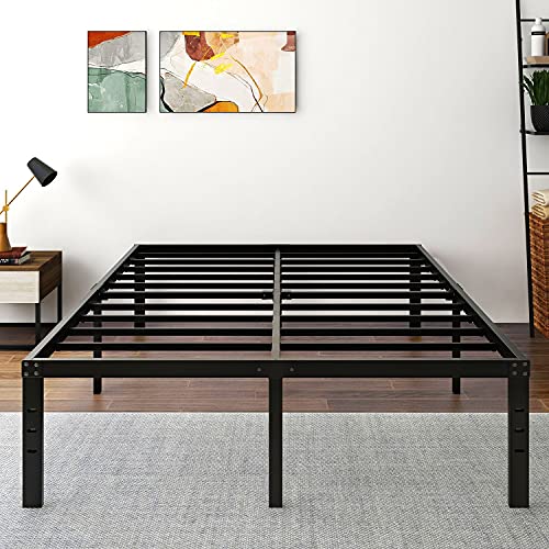 LOTCAIN 18 Inch Metal Platform Bed Frame/3500lbs Heavy Duty Steel Slat Mattress Foundation/Reinforced Platform/Noise Free/Easy Assembly,Twin/Twin XL/Full/Queen/California King (King)