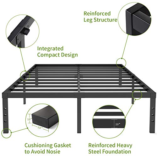 LOTCAIN 18 Inch Metal Platform Bed Frame/3500lbs Heavy Duty Steel Slat Mattress Foundation/Reinforced Platform/Noise Free/Easy Assembly,Twin/Twin XL/Full/Queen/California King (King)