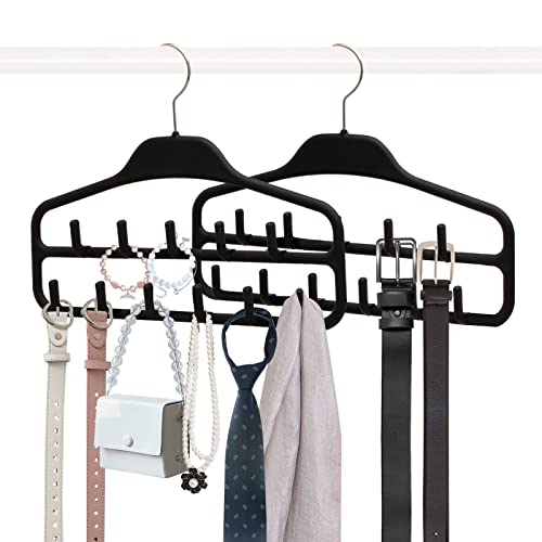 ROSOS Belt Hanger Holder Organizer 2 Pack, Non Slip Belt Rack with 360 Degree Swivel Hooks, Sturdy Belt Organizer for Closet Storage Ideal for Belts, Ties, Tank Tops, Scarves and Masks, Black