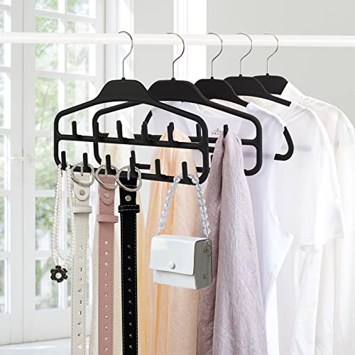 ROSOS Belt Hanger Holder Organizer 2 Pack, Non Slip Belt Rack with 360 Degree Swivel Hooks, Sturdy Belt Organizer for Closet Storage Ideal for Belts, Ties, Tank Tops, Scarves and Masks, Black