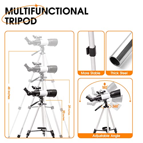 Telescope 70 mm Aperture 400 mm Refractor Astronomical Portable Telescope for Kids Adults Beginners with Tripod Phone Adaptere Carrying Bag and Wireless Remote