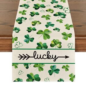 artoid mode lucky clover shamrocks table runner, seasonal st. patrick's day holiday kitchen dining table runner for home party decor 13 x 72 inch