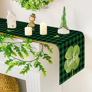 Artoid Mode Buffalo Plaid Lucky Table Runner Clover Shamrock, Seasonal St. Patrick's Day Holiday Kitchen Dining Table Runner for Home Party Decor 13 x 72 Inch