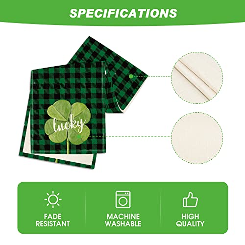 Artoid Mode Buffalo Plaid Lucky Table Runner Clover Shamrock, Seasonal St. Patrick's Day Holiday Kitchen Dining Table Runner for Home Party Decor 13 x 72 Inch