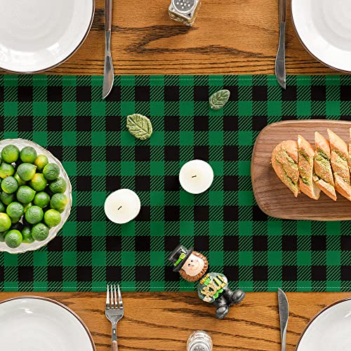 Artoid Mode Buffalo Plaid Lucky Table Runner Clover Shamrock, Seasonal St. Patrick's Day Holiday Kitchen Dining Table Runner for Home Party Decor 13 x 72 Inch