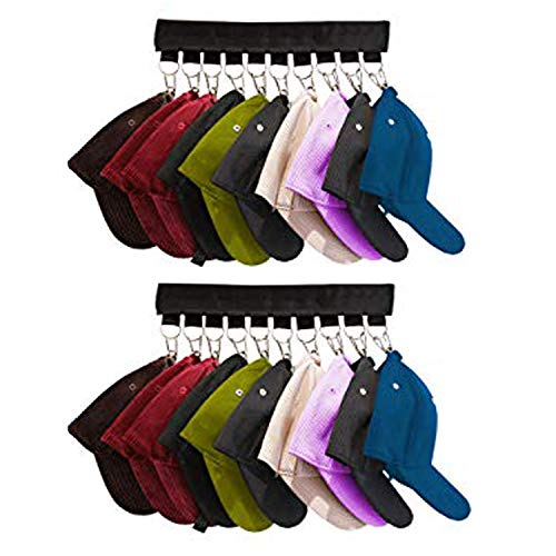 G GENLEAS 2 Pack 10 Hat Organizer Hook Loop Tape Cap Stainless Steel Organizer Hanger, Folding Clothes Hangers Foldable Clothes Drying Rack for Travel