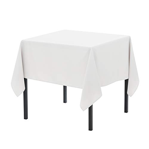 Pomp White 52" x 52" Inch Square Premium Polyester Tablecloth | Wrinkle + Stain Resistant Easy Care Fabric | Fits Square or Round Table