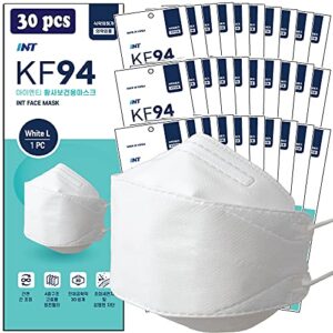 【 30 pack 】 int white kf94 mask, certified, 4-layered face safety, patented adjustable earloop, fda registered device, individually sealed package"made in korea"