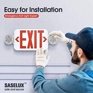 SASELUX Red Led Exit Sign Emergency Light Combo Adjustable Two Head, Double Sided and Battery Backup Exit Light, Contractor Select, AC 120/277V (6 Pack)