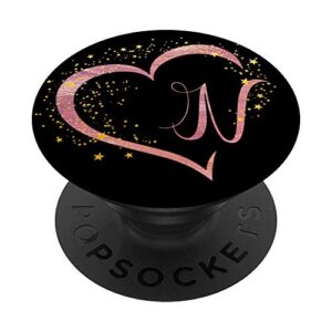 letter n initial rose pink heart monogram popsockets swappable popgrip