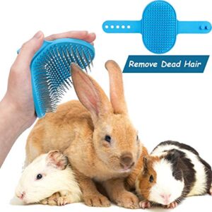 3 Pieces Small Animals Grooming Kit Including Pet Hair Remover Grooming Brush, Pet Shampoo Bath Brush with Adjustable Ring Handle and Double Sided Pet Comb for Hamster, Bunny and Guinea Pig