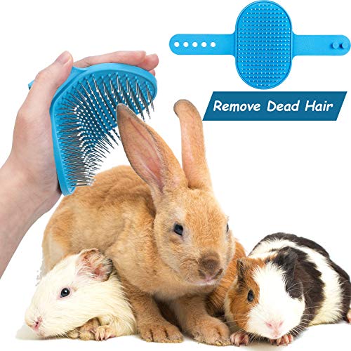 3 Pieces Small Animals Grooming Kit Including Pet Hair Remover Grooming Brush, Pet Shampoo Bath Brush with Adjustable Ring Handle and Double Sided Pet Comb for Hamster, Bunny and Guinea Pig