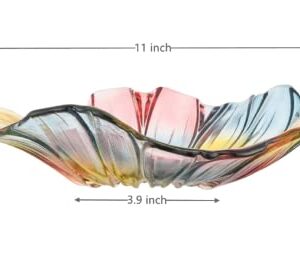 YITONGDA Tabletop Crystal Glass Fruit Plates Bowlfor Dessert Plate Cake Plate Glass Colorful Candy Snack Bowl,Art Glass Bowl Flower-shaped Design ，11 inch Diameter (Muti-color)