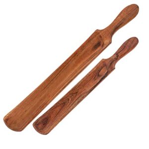 karma gifts, acacia wood skinny appetizer trays natural, set of 2, wood charcuterie platter for wine, cheese, meat