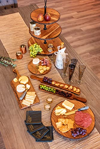 Karma Gifts, Acacia Wood Skinny Appetizer Trays Natural, Set of 2, Wood Charcuterie Platter for Wine, Cheese, Meat