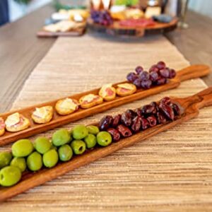 Karma Gifts, Acacia Wood Skinny Appetizer Trays Natural, Set of 2, Wood Charcuterie Platter for Wine, Cheese, Meat