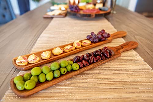 Karma Gifts, Acacia Wood Skinny Appetizer Trays Natural, Set of 2, Wood Charcuterie Platter for Wine, Cheese, Meat