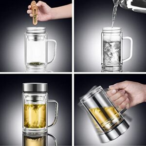 OverTwice Office Glass Infuser Bottle Tea Tumbler Cup Double Wall Borosilicate Travel Mug Portable Tea Maker with Strainer For Loose Tea,Flower Herbal,Tea Bags 13 OZ/380ML 11