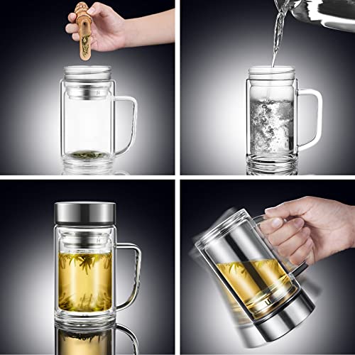 OverTwice Office Glass Infuser Bottle Tea Tumbler Cup Double Wall Borosilicate Travel Mug Portable Tea Maker with Strainer For Loose Tea,Flower Herbal,Tea Bags 13 OZ/380ML 11