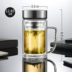 OverTwice Office Glass Infuser Bottle Tea Tumbler Cup Double Wall Borosilicate Travel Mug Portable Tea Maker with Strainer For Loose Tea,Flower Herbal,Tea Bags 13 OZ/380ML 11