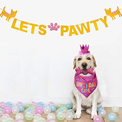 IDOLPET Dog Birthday Bandana Large Dog Birthday Hat Happy Birthday Dog Bone Toy Dog Party Set Pet Happy Birthday Party Suppliers Dog Birthday Accessories and Pet Decorations (Pink)