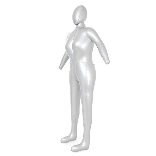 Three T Inflatable Mannequin Female Women Girls Whole Body Full Body with Arms Head Torso Model, Silver